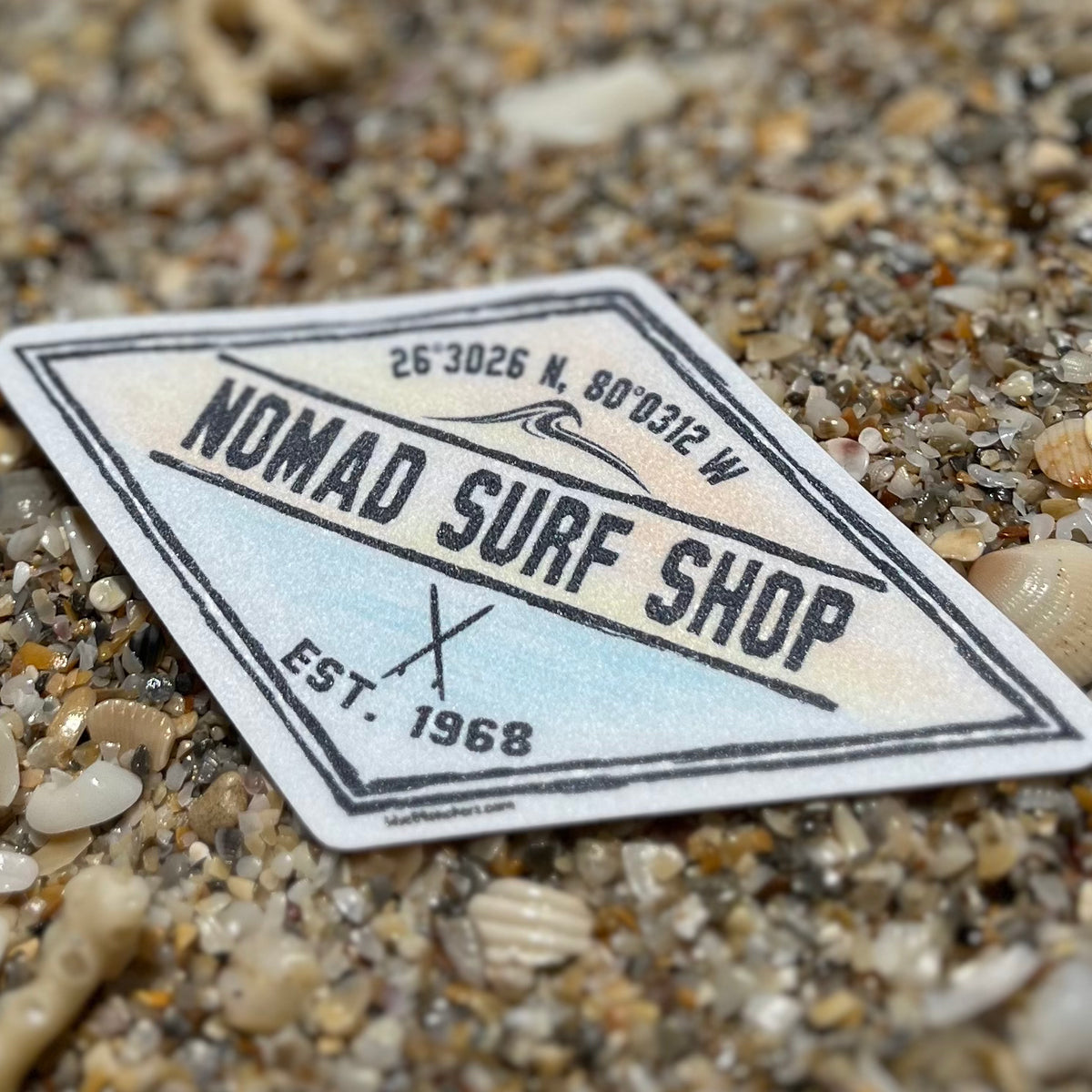 Nomad Coordinates Sticker – Nomad Surf Shop