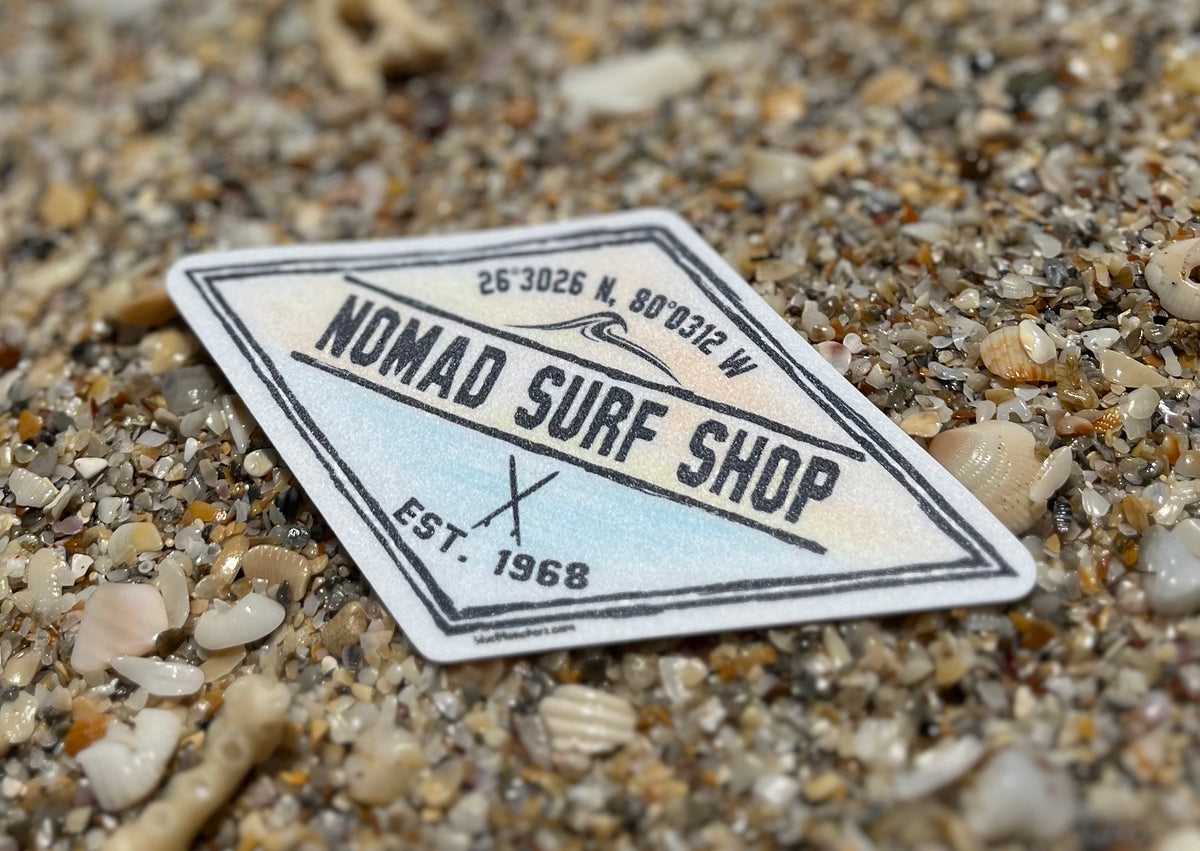 Nomad Coordinates Sticker – Nomad Surf Shop